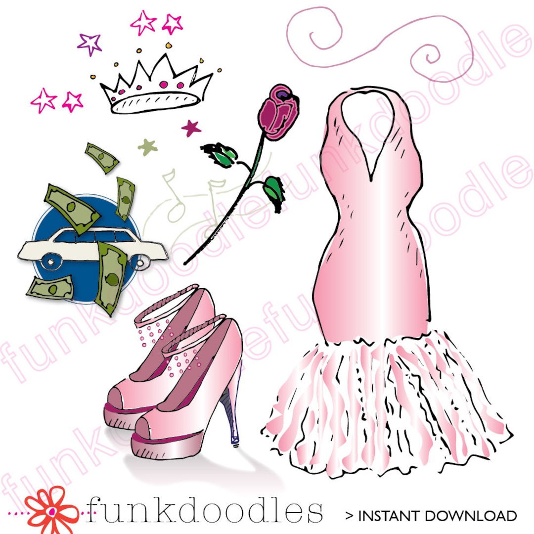 PROM CLIPART Design Elements, Crown, Stars, Pink Prom Dress, Pink High ...