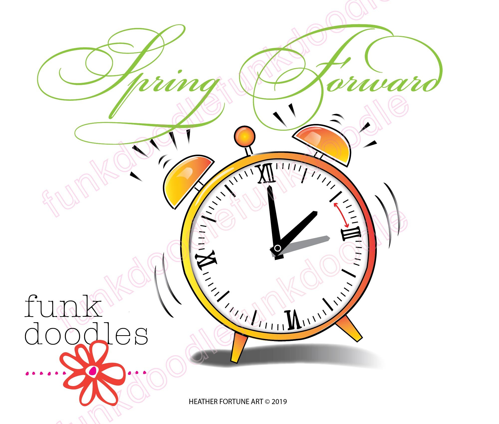 DAYLIGHT SAVING Time Begins Clip Art DST Hand Drawn Cute Alarm Clock ...