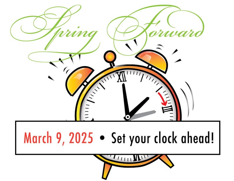 Spring Forward Clip Art; Daylight Savings Time Begins; March 9 2025 DST ...