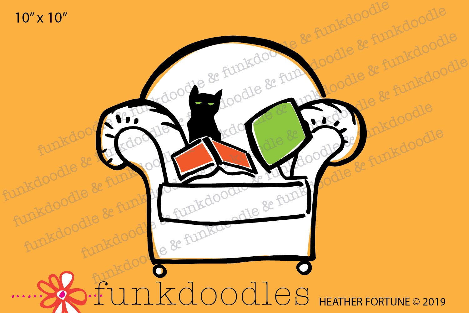 Comfy Armchair With Doodle Cat and Pillows; Illustration for Cards ...