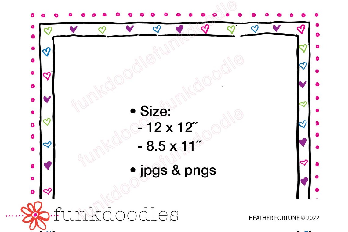 Doodle Heart Clipart Borders; Square and Letter-sized Fun Hand Drawn ...