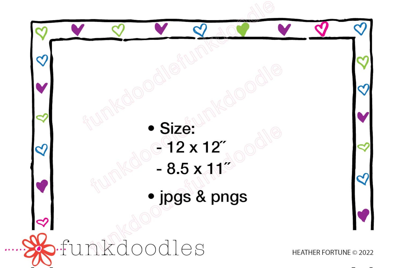 Doodle Heart Clipart Borders; Square and Letter-sized Fun Hand Drawn ...
