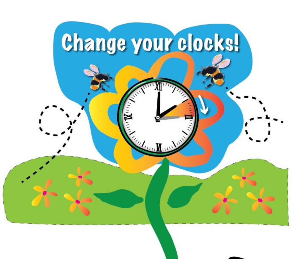 DAYLIGHT SAVINGS Time Clip Art for Spring Forward March 2026 DST; Bees ...