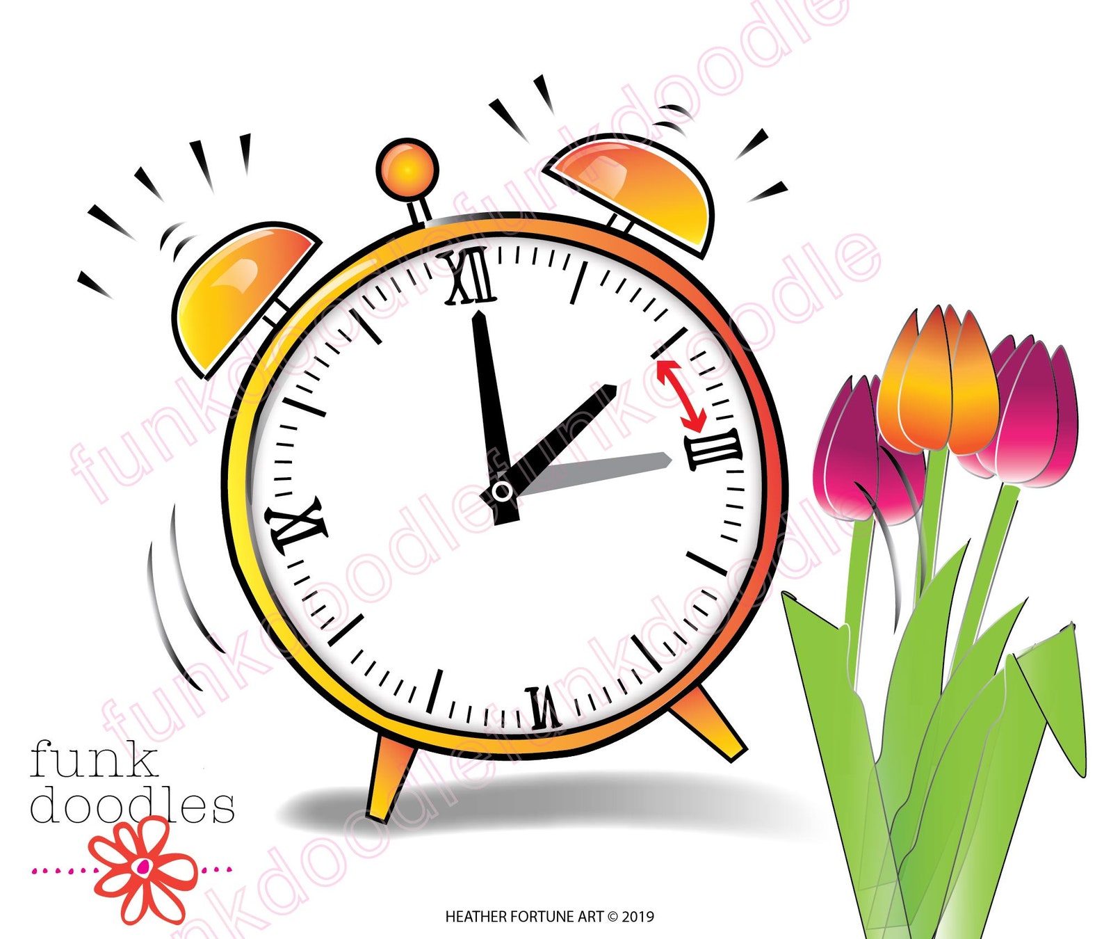 DAYLIGHT SAVING Time Begins Clip Art DST Hand Drawn Cute Alarm Clock ...