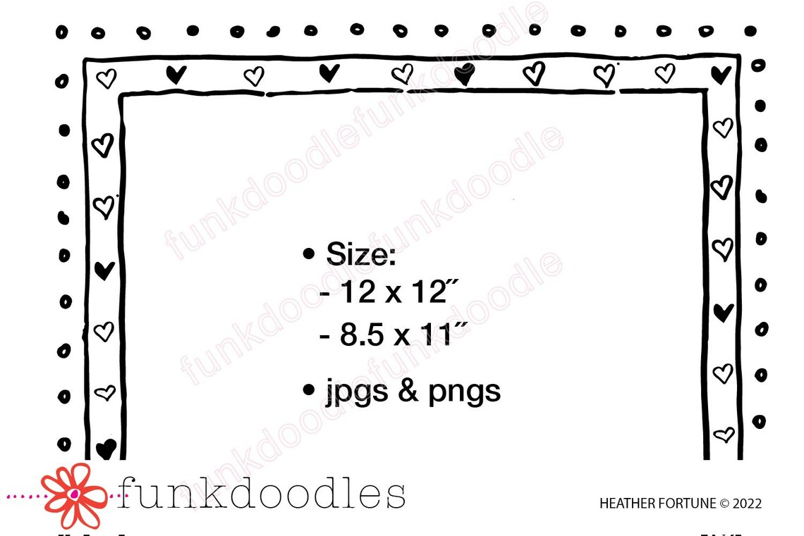 Doodle Heart Clipart Borders; Square and Letter-sized Fun Hand Drawn ...