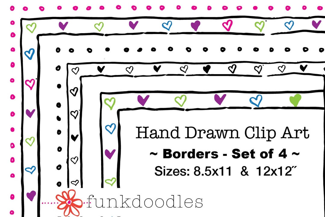 Doodle Heart Clipart Borders; Square and Letter-sized Fun Hand Drawn ...