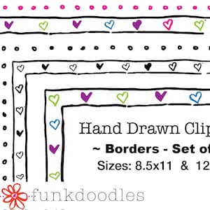 Doodle Heart Clipart Borders; Square and Letter-sized Fun Hand Drawn ...