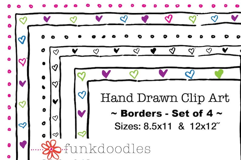 Doodle Heart Clipart Borders Square and Letter Sized Hand Drawn ...