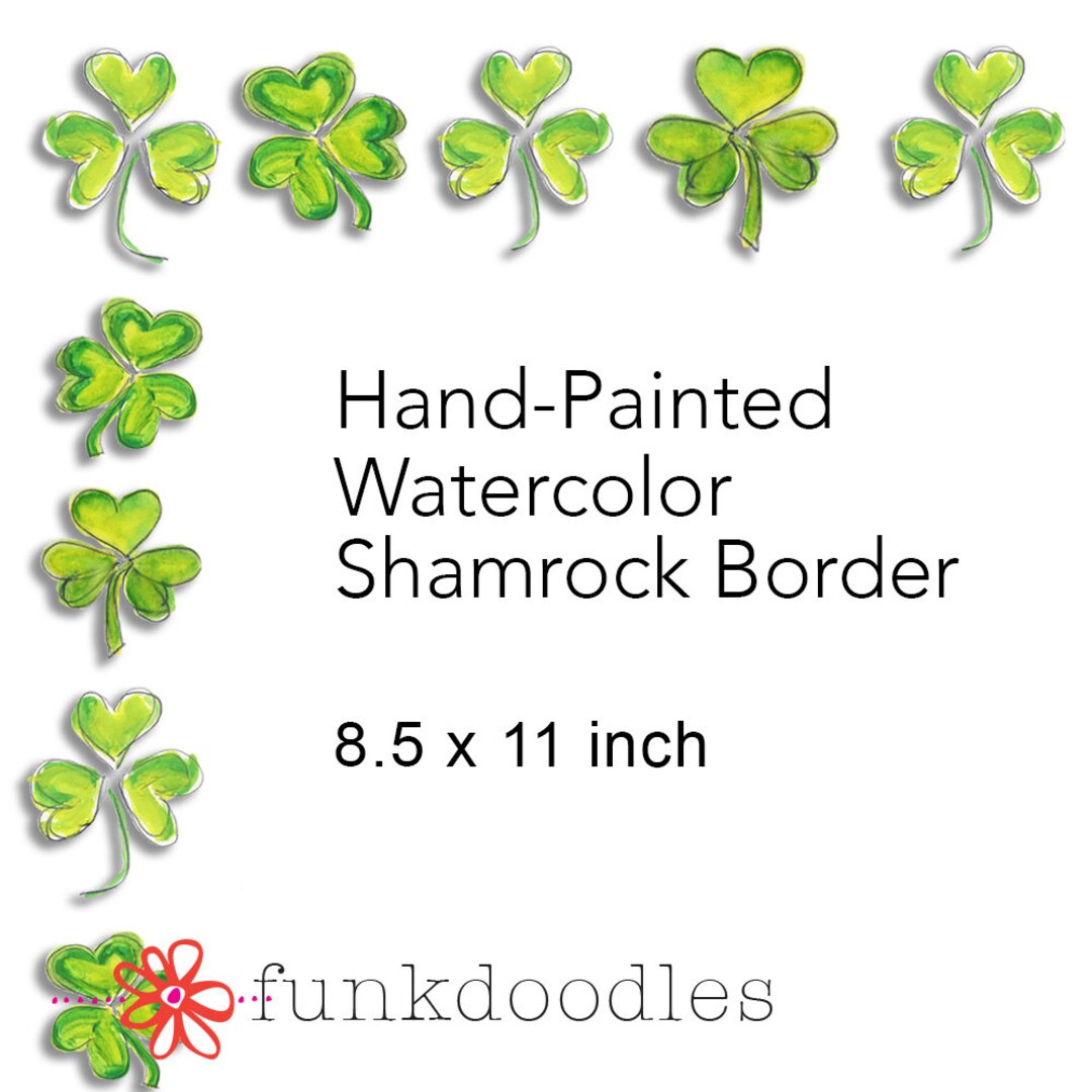 St Patricks Day Clipart SHAMROCK Watercolor Border; Spring Green Clover ...