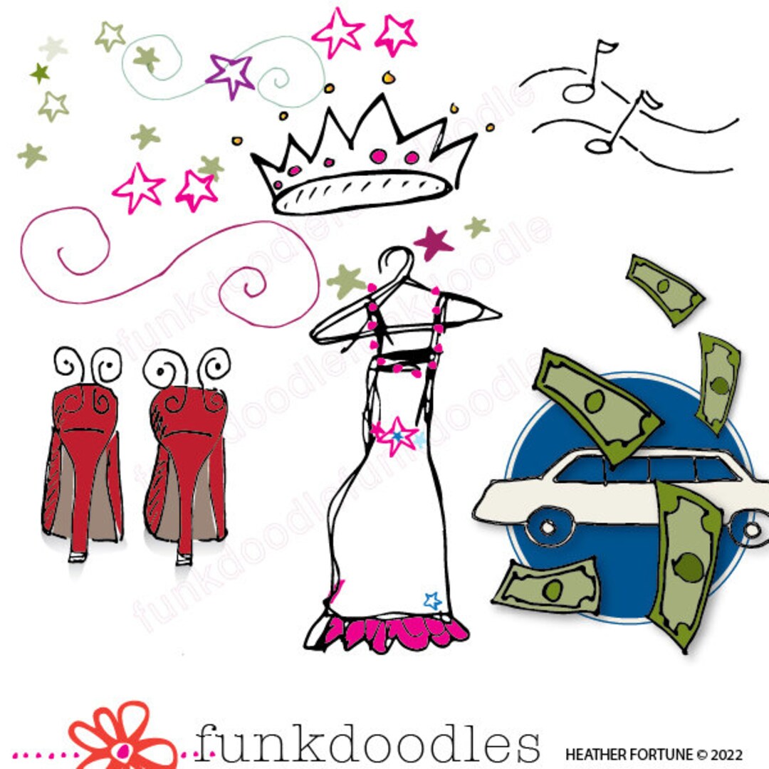 PROM CLIPART Design Elements, Crown With Stars, Pink Prom Dress, Red ...