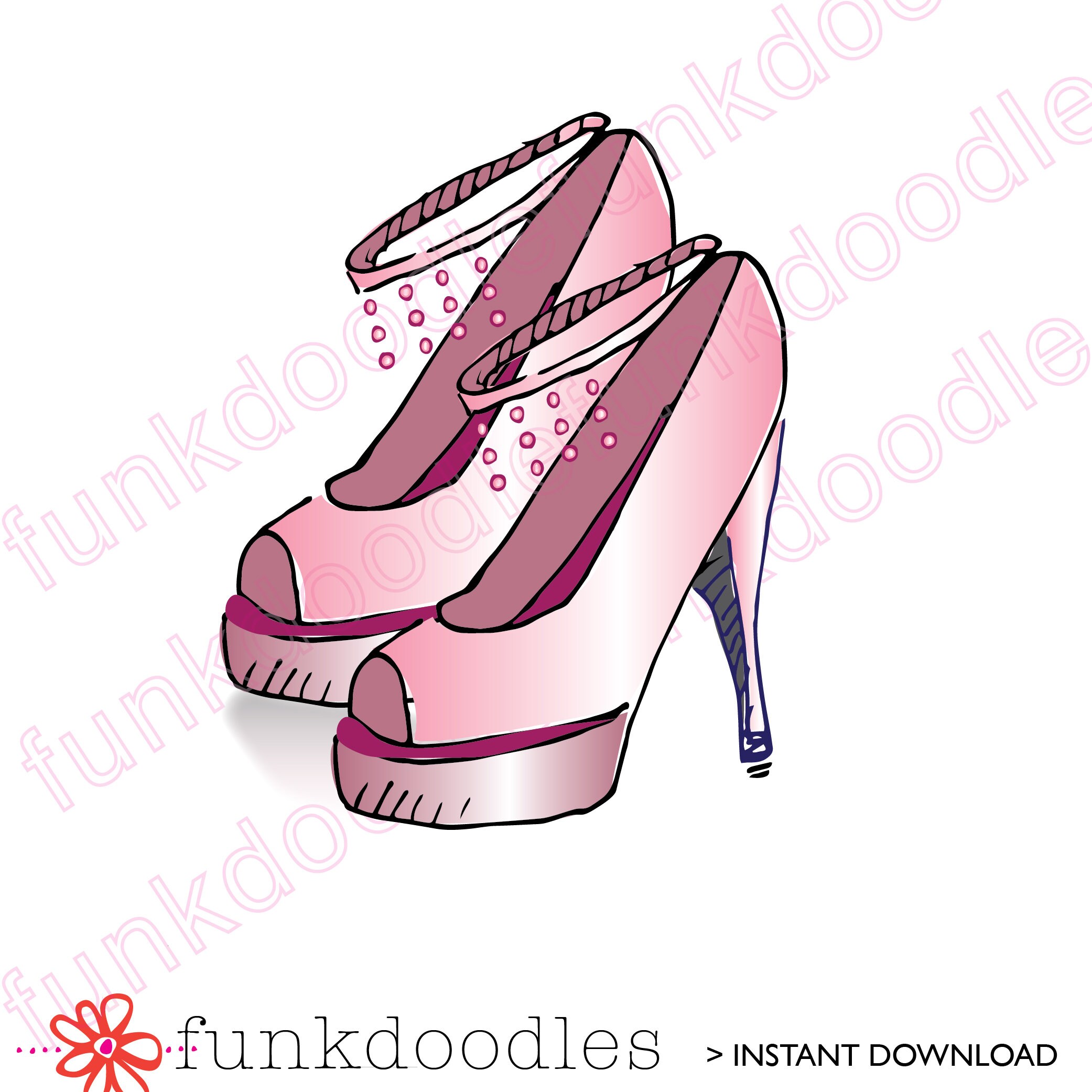 Hand Drawn PROM CLIPART of Pink Prom High Heels, DIY Design Elements ...