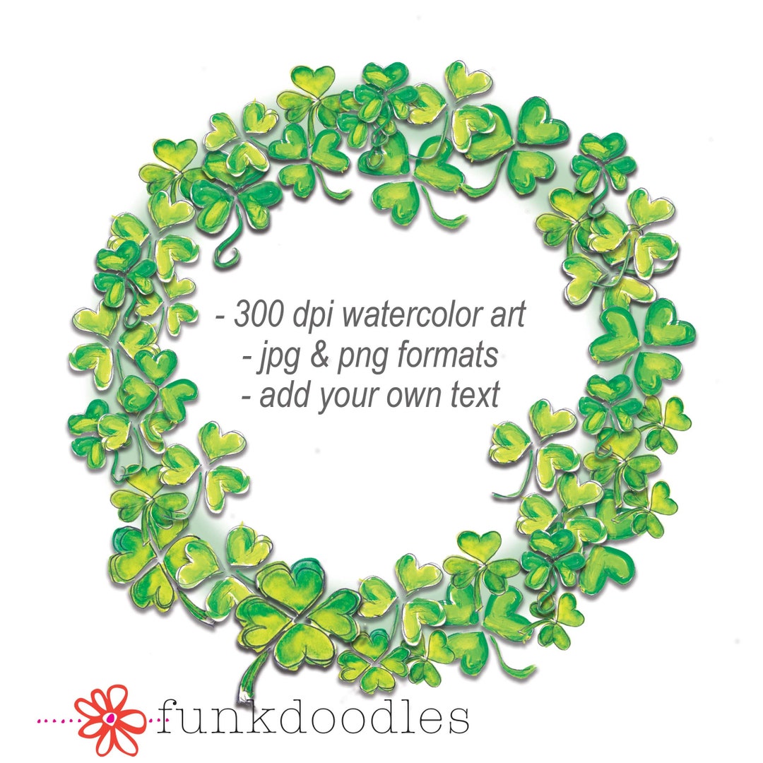 Watercolor Shamrock Wreath Clip Art Border; Square Clover Frames for ...