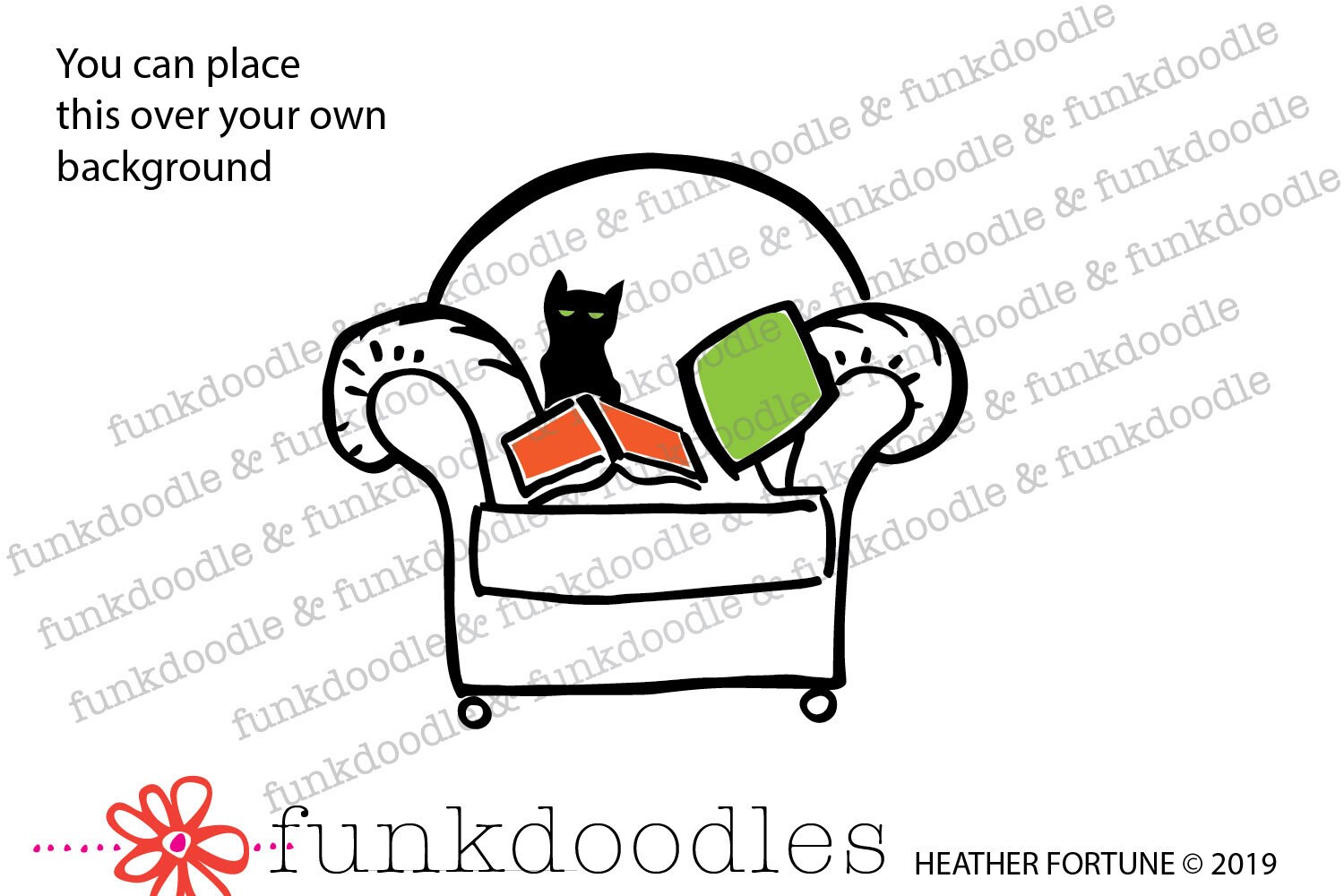 Comfy Armchair With Doodle Cat and Pillows; Illustration for Cards ...