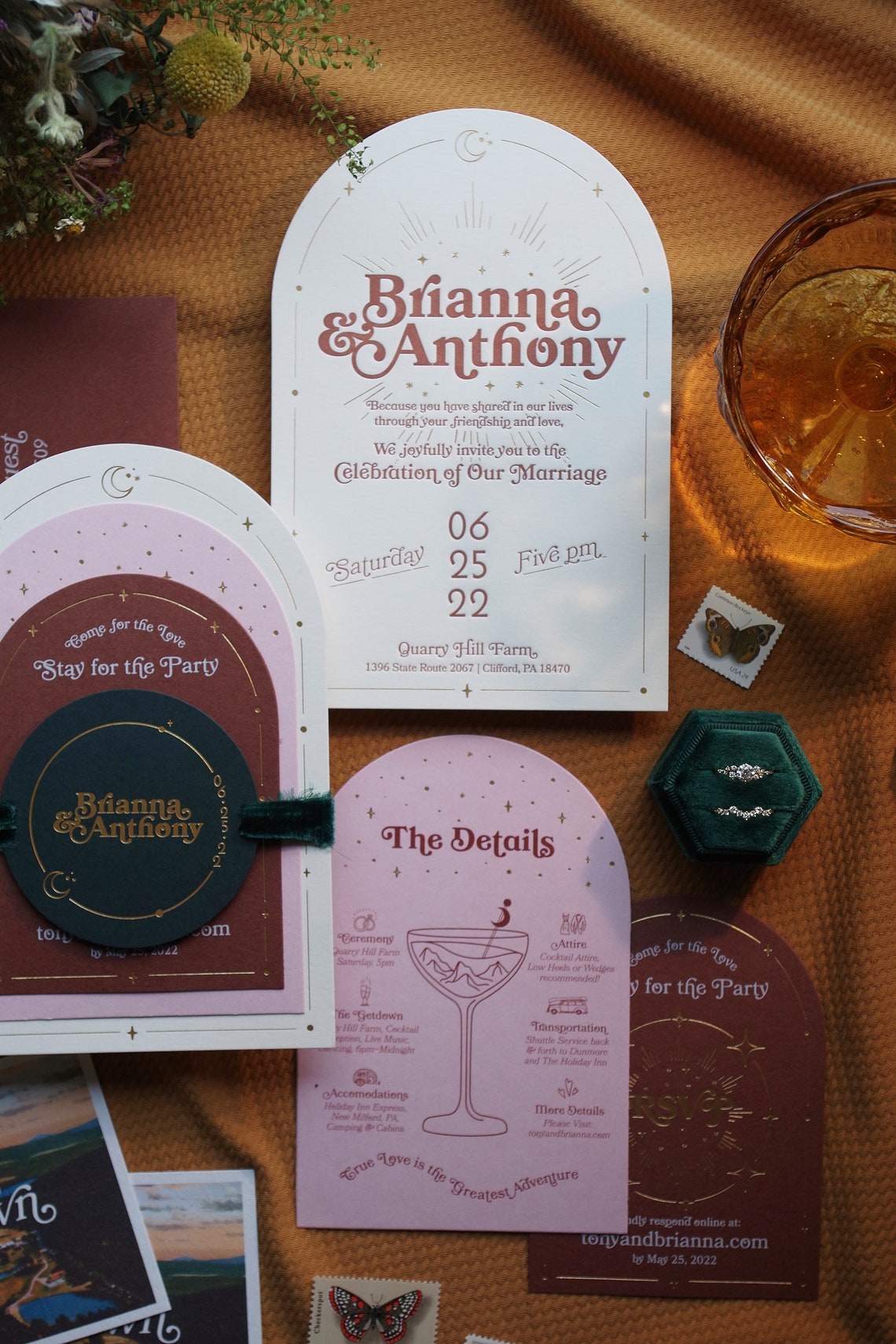 Vintage Retro 70's Wedding Invitation Suite White Ink - Etsy