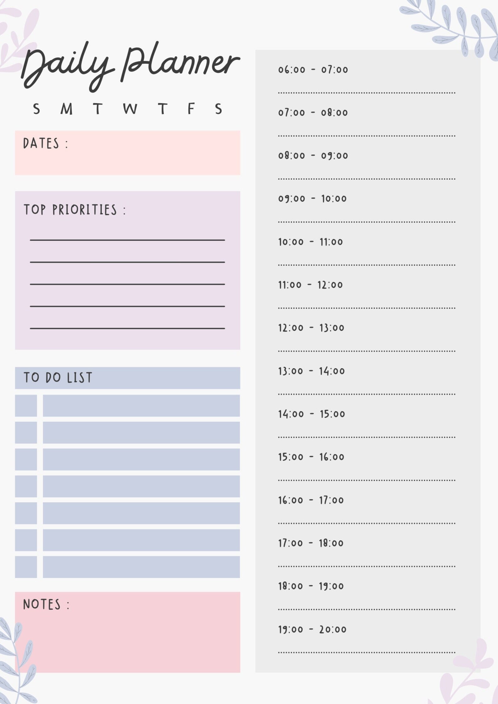 Day Planner Printable, Print at Home Daily Planner, 1 Hour Sections ...