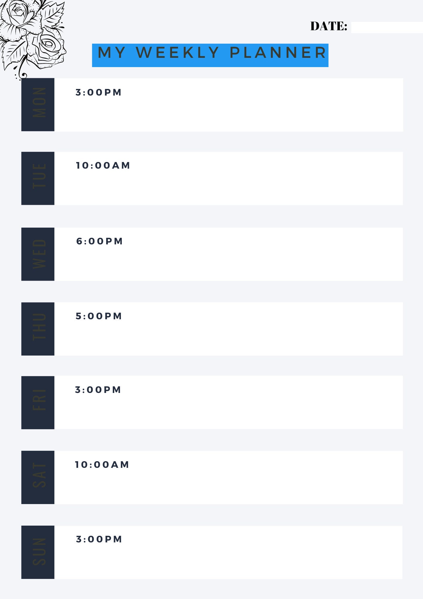 WEEKLY PLANNER Template, Weekly Schedule, to Do List. - Etsy