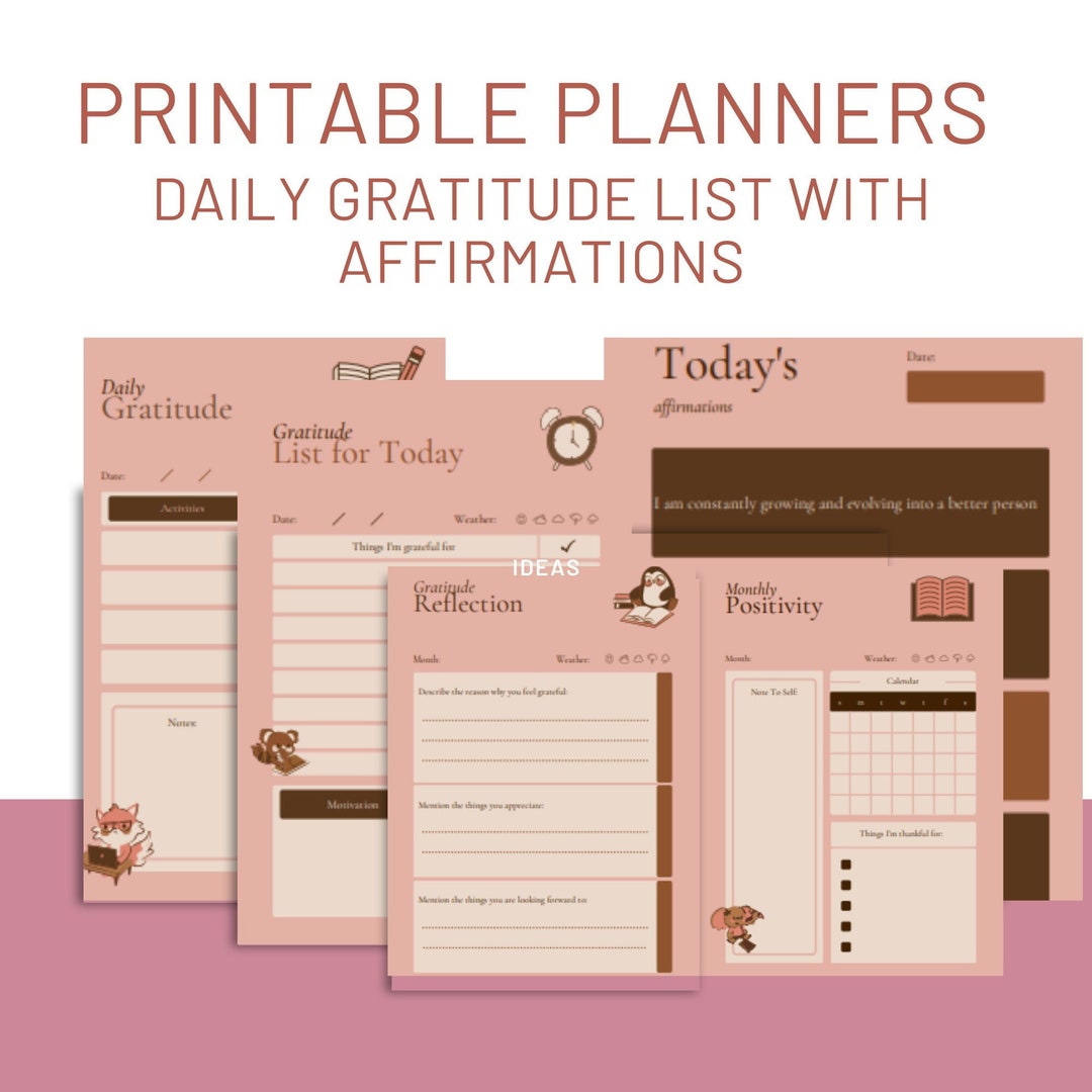 Daily Gratitude Journal Daily Gratitude List, Gratefulness Diary ...