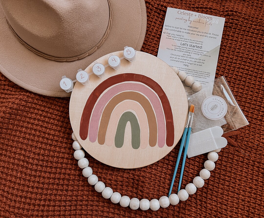 Paint by Number Kit BOHO RAINBOW, Craft Gift Wood, Paint and Sip Party ...