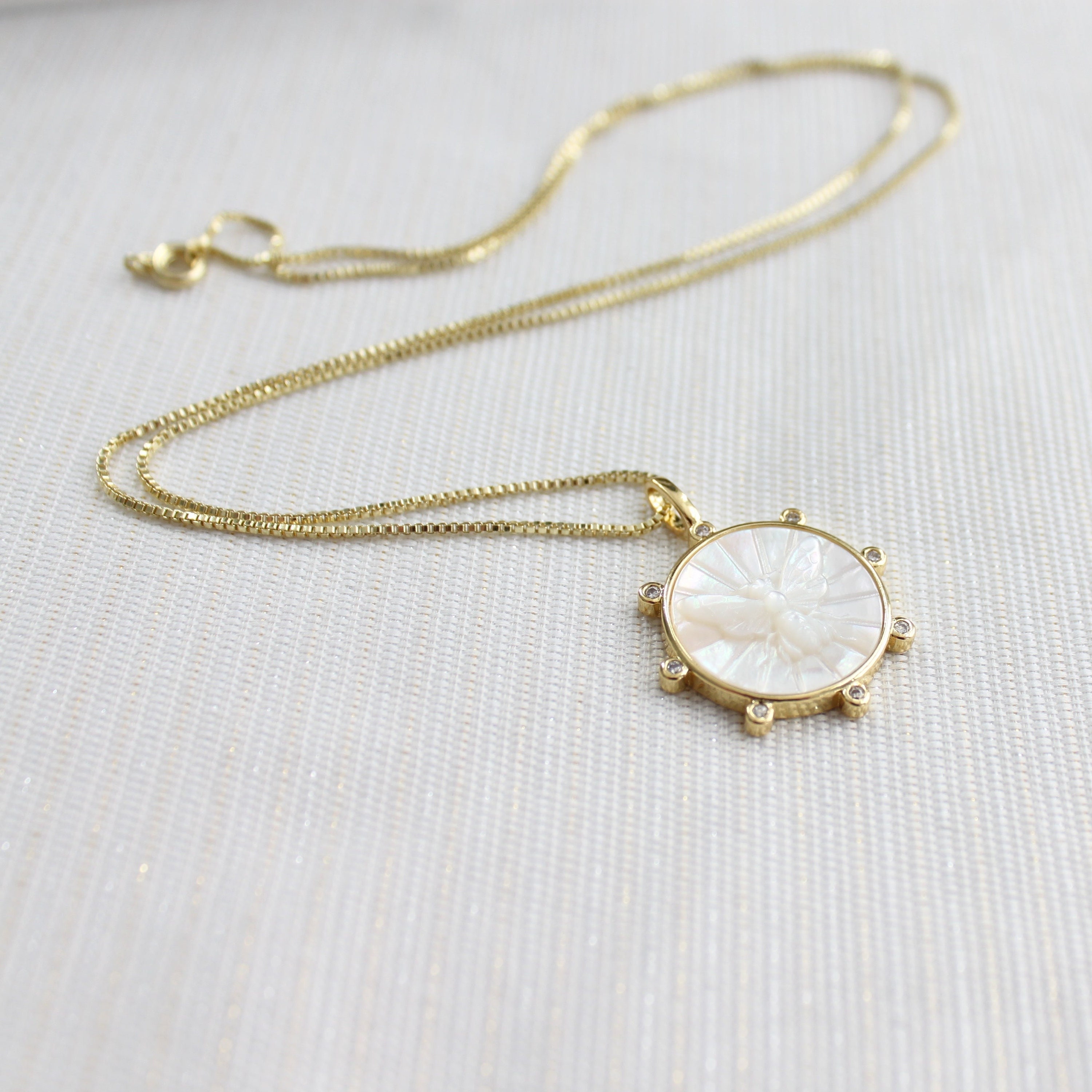 Bee Devine Etched Mother of Pearl Necklace, Bee Design, Nature, Earthy ...