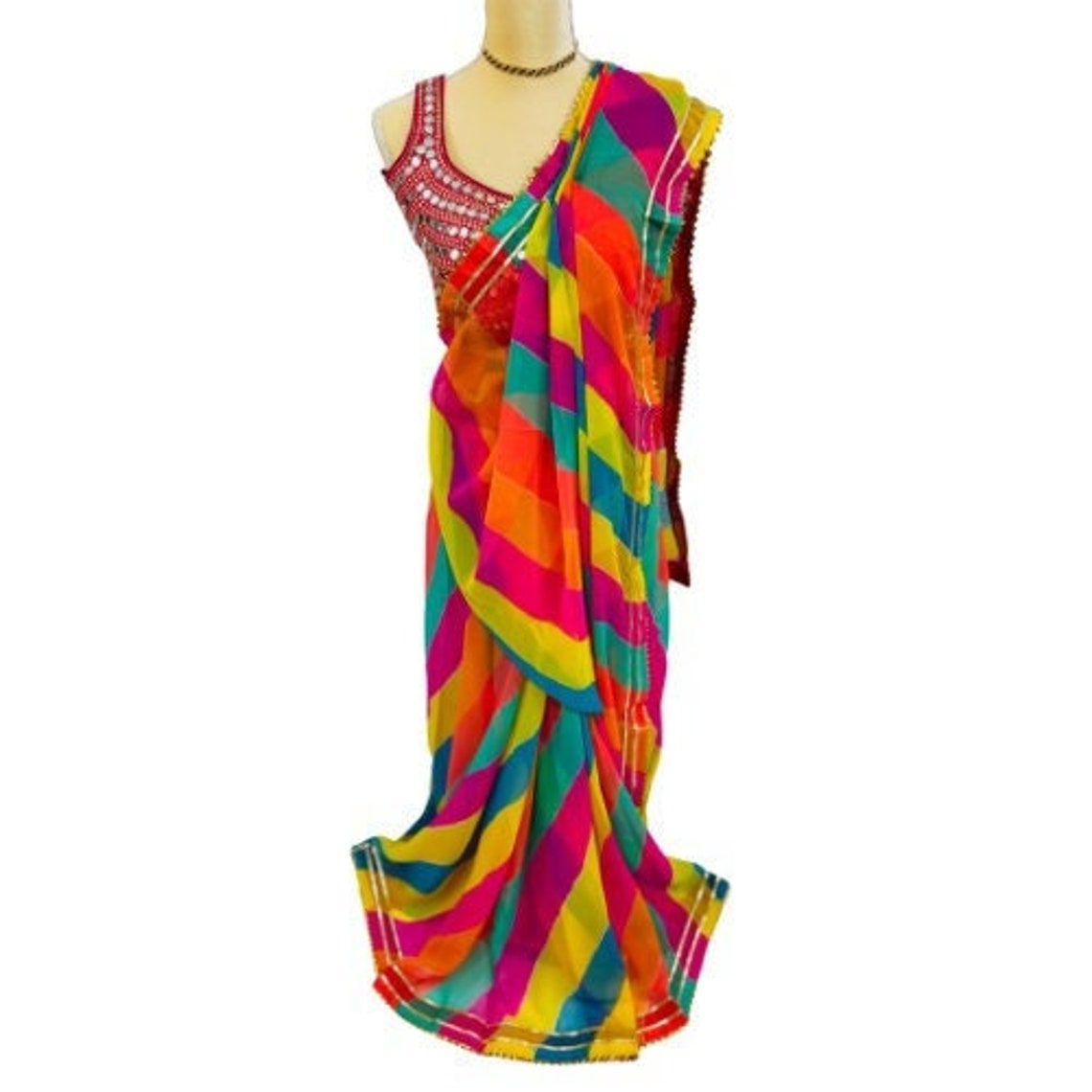 Viral Rainbow Saree Multi Colored Soft Georgette Perfect for - Etsy
