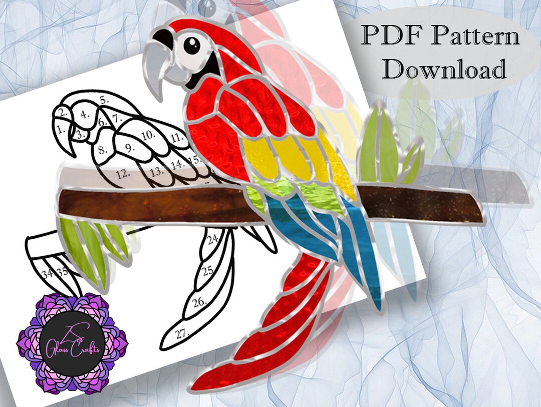 Stained Glass Pattern Parrot Bird Nature Animals PDF Pattern Digital ...