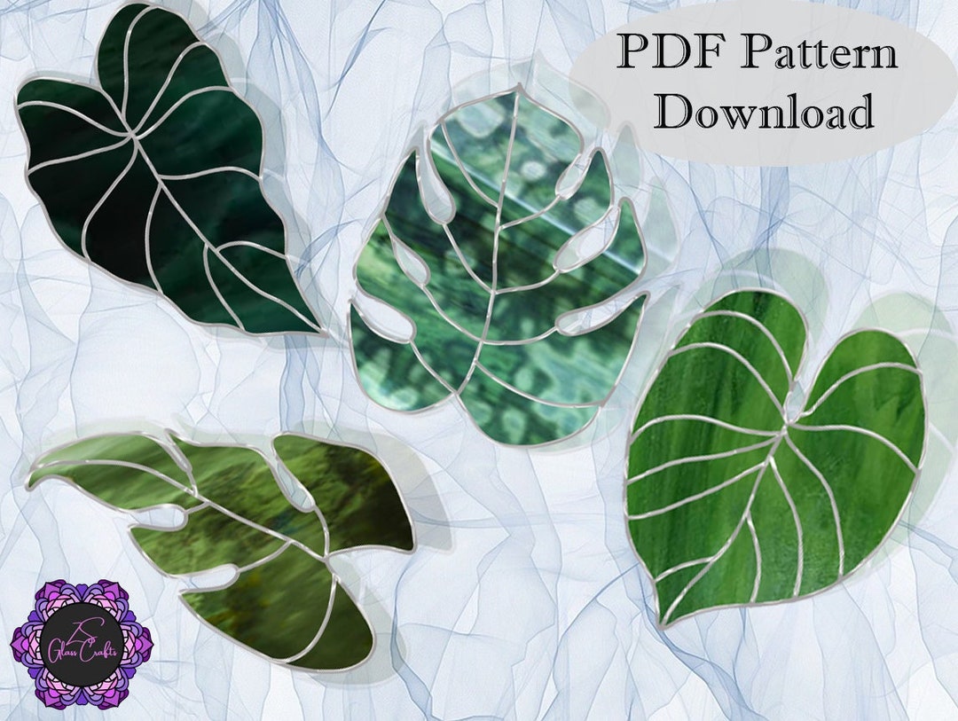 Stained Glass Pattern- Tropical Leaves- PDF- Suncatcher- Digital ...