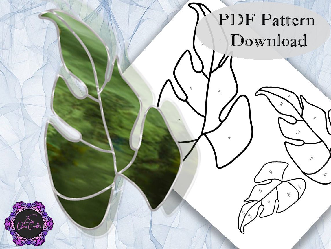 Stained Glass Pattern- Tropical Leaf- Philodendron- PDF- Digital ...