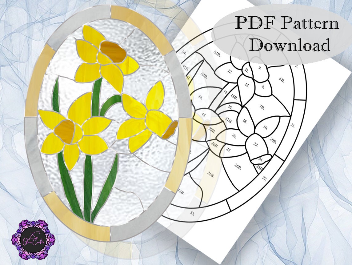 PATTERN- Oval Daffodil Stained Glass Pattern- PDF- Digital Download ...