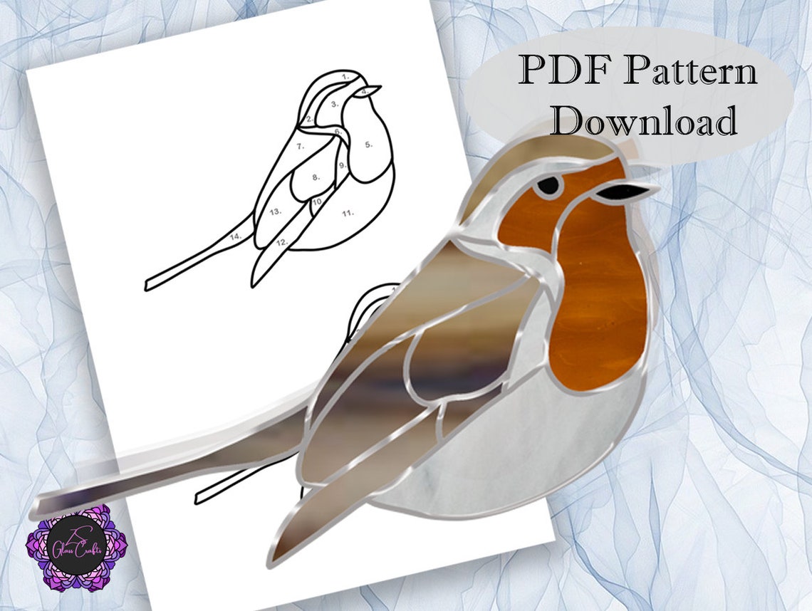 Stained Glass Pattern- Robin Red Breast- PDF- Digital Download- Birds ...