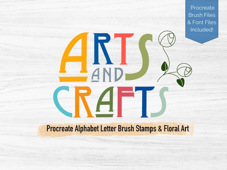 Procreate Letters and Floral Brush Stamps, Arts & Crafts Period, Font ...