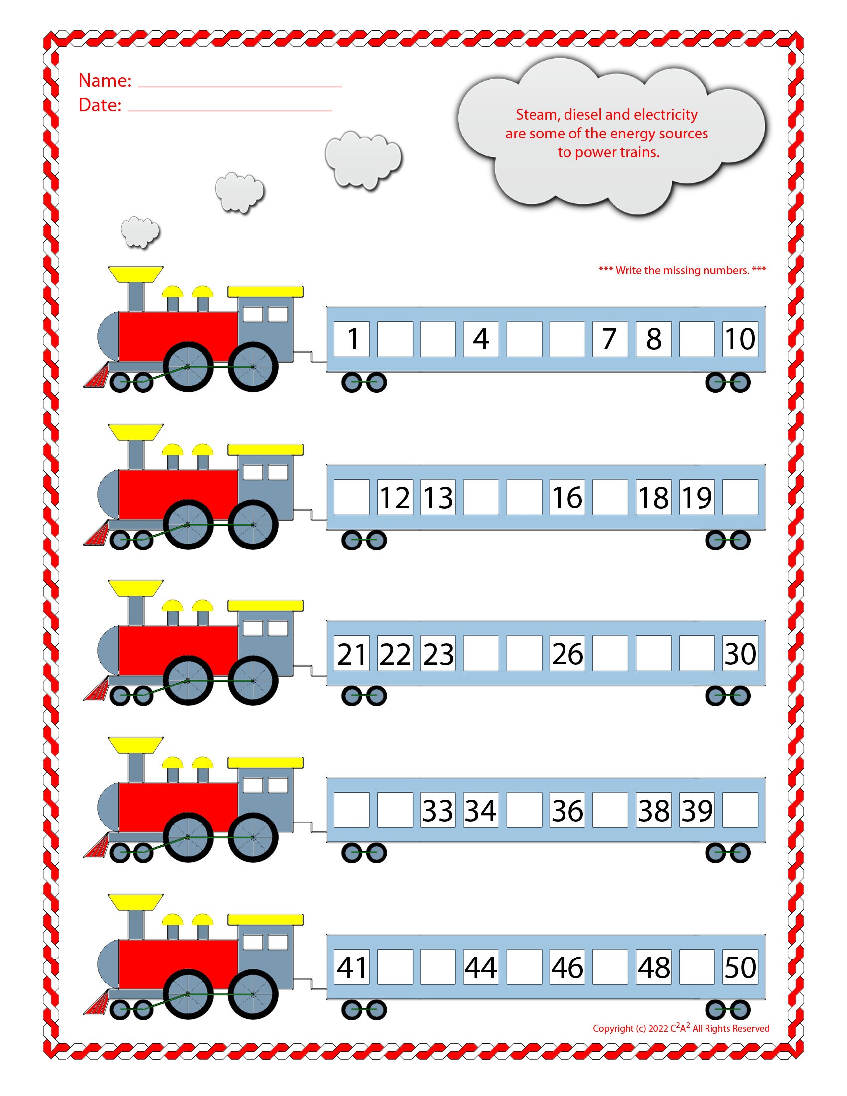 Write The Missing Numbers 1 To 100 Preschool Kindergarten Grade 1