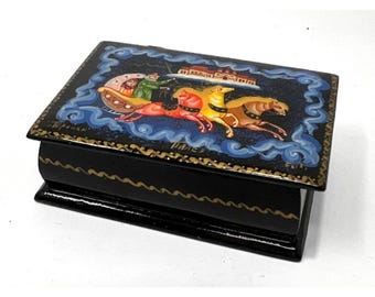 Vintage Russian Hand Painted Black Lacquer Trinket Box - Etsy