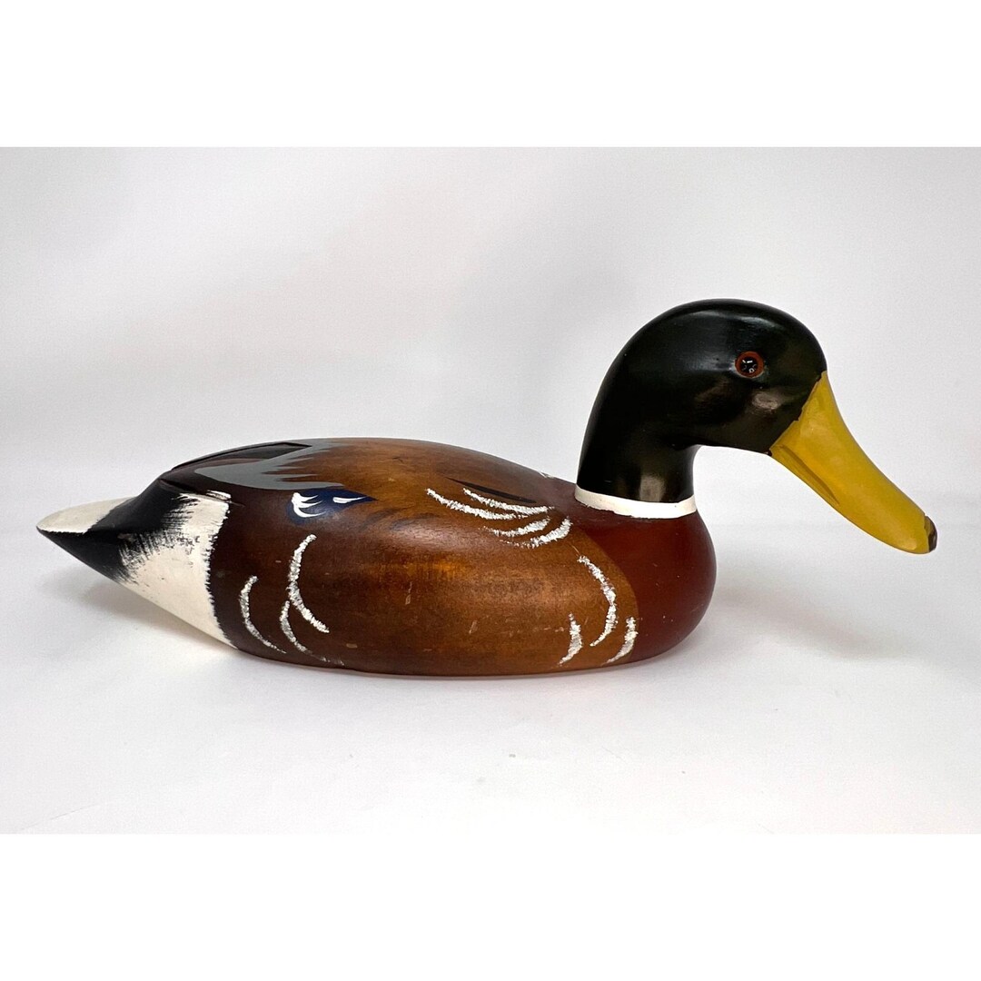 Vintage Mallard Duck Wooden Decoy 1960s Hand-painted Hand-carved 15 ...