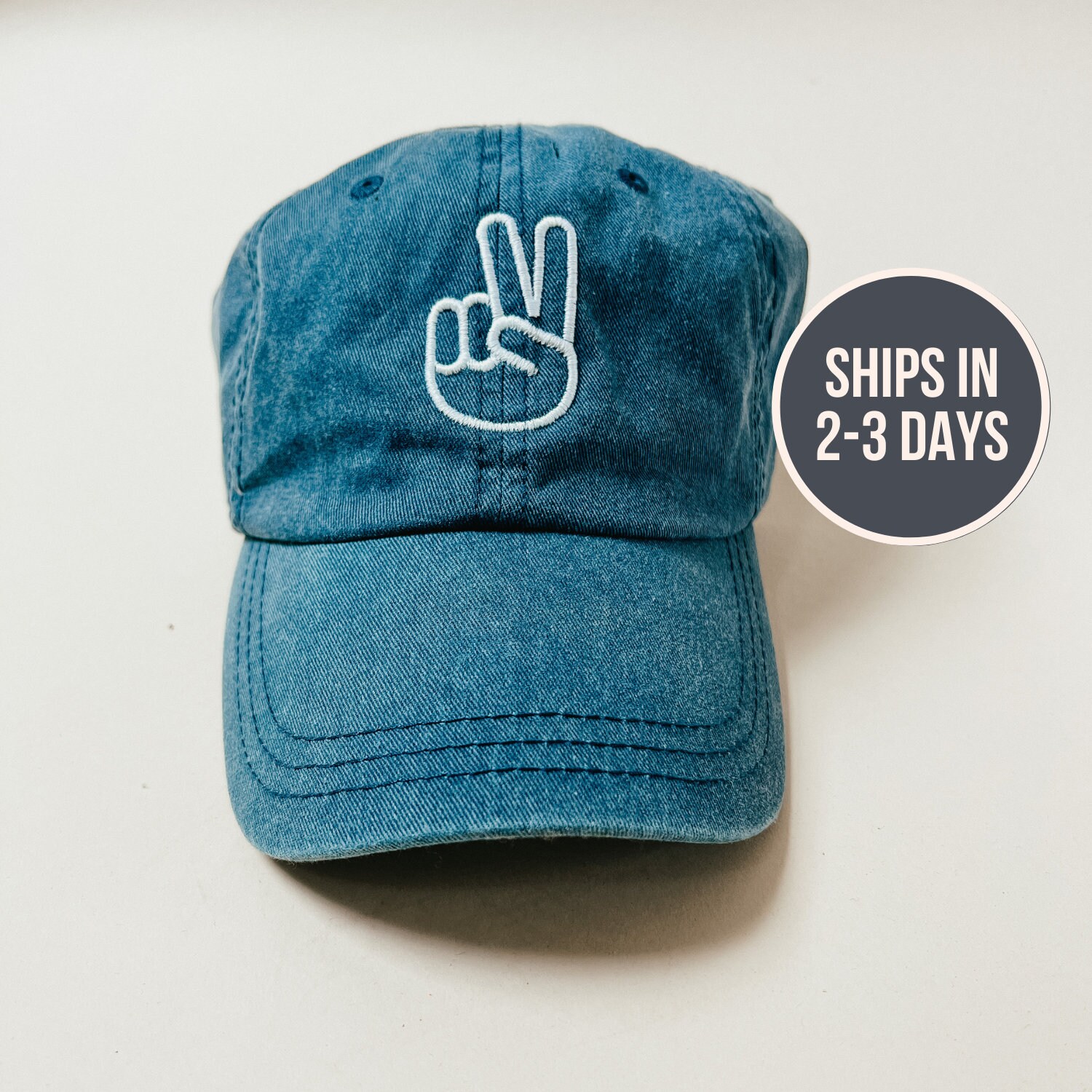 Peace Hand Sign Embroidered Navy Denim Baseball Hat Retro | Etsy