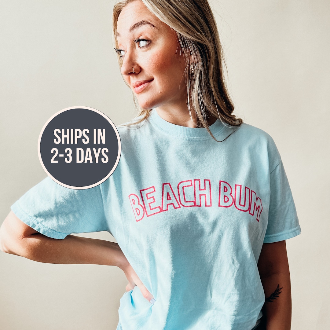 Beach Bum Tee, Chambray Blue Beach Tee, Neon Tee for Summer, Beach ...
