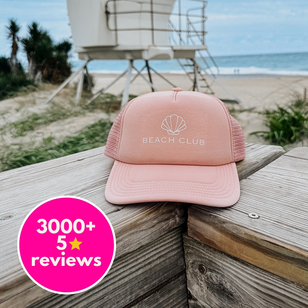 Beach Club Seashell Pink Trucker Hat, Mesh Pink Coastal Trucker Girl ...