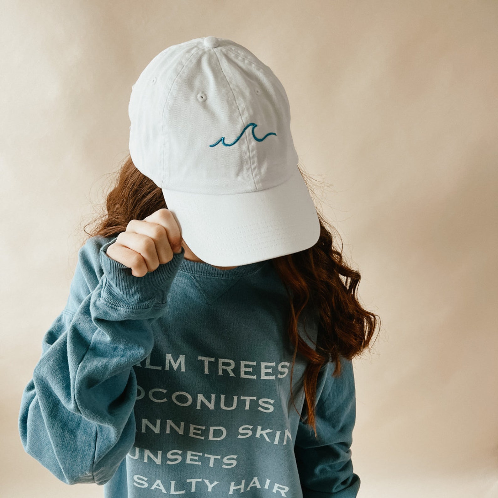 Embroidered Beach Wave Blue White Hat Ocean Wave Blue White - Etsy