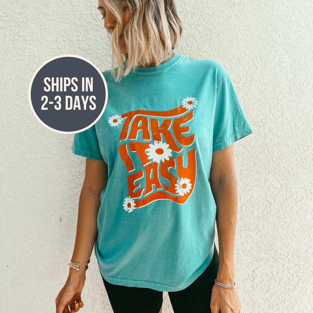 Take It Easy T Shirt for Women, Retro Vintage Groovy Graphic Shirt ...