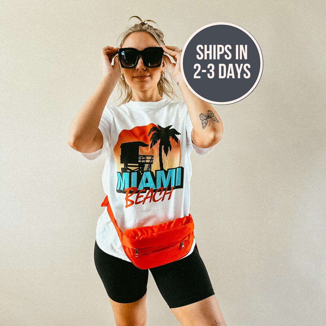 Miami Beach Oversized Shirt, Neon Beach Travel Tee, Trendy Graphic Tee ...