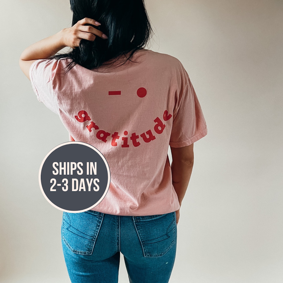 Gratitude Smiley Tee, Smiley Face Tee, Front and Back Design Shirt ...