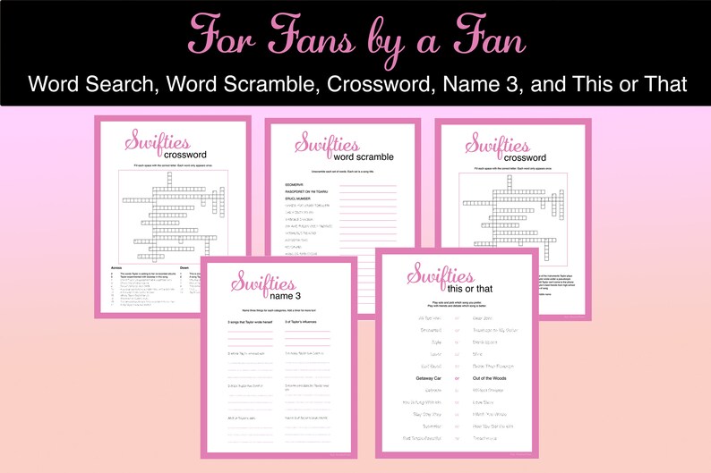 Taylor Swift Party Games: Word Search Crossword and More PDF - Etsy