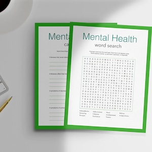 Mental Health Themed Word Search Crossword and More | Etsy