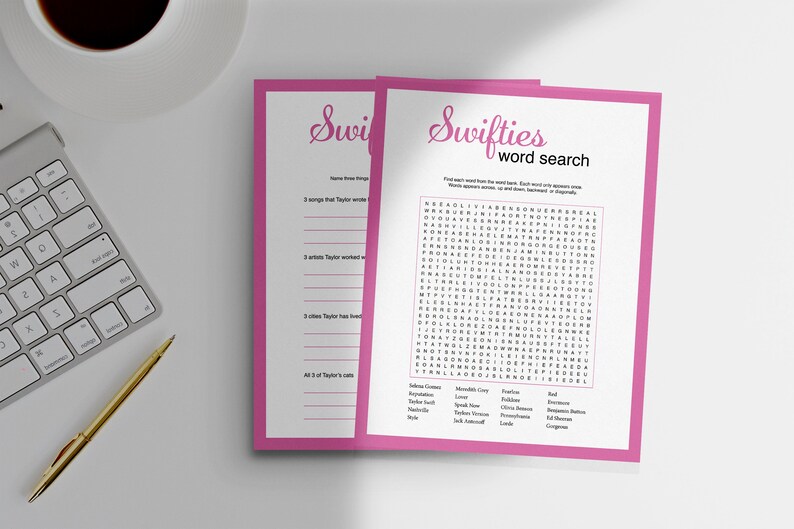 Taylor Swift Party Games: Word Search Crossword and More PDF - Etsy
