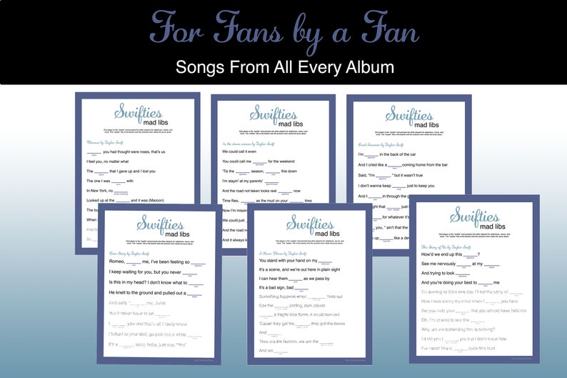Taylor Swift Party Games: Mad Libs PDF - Etsy