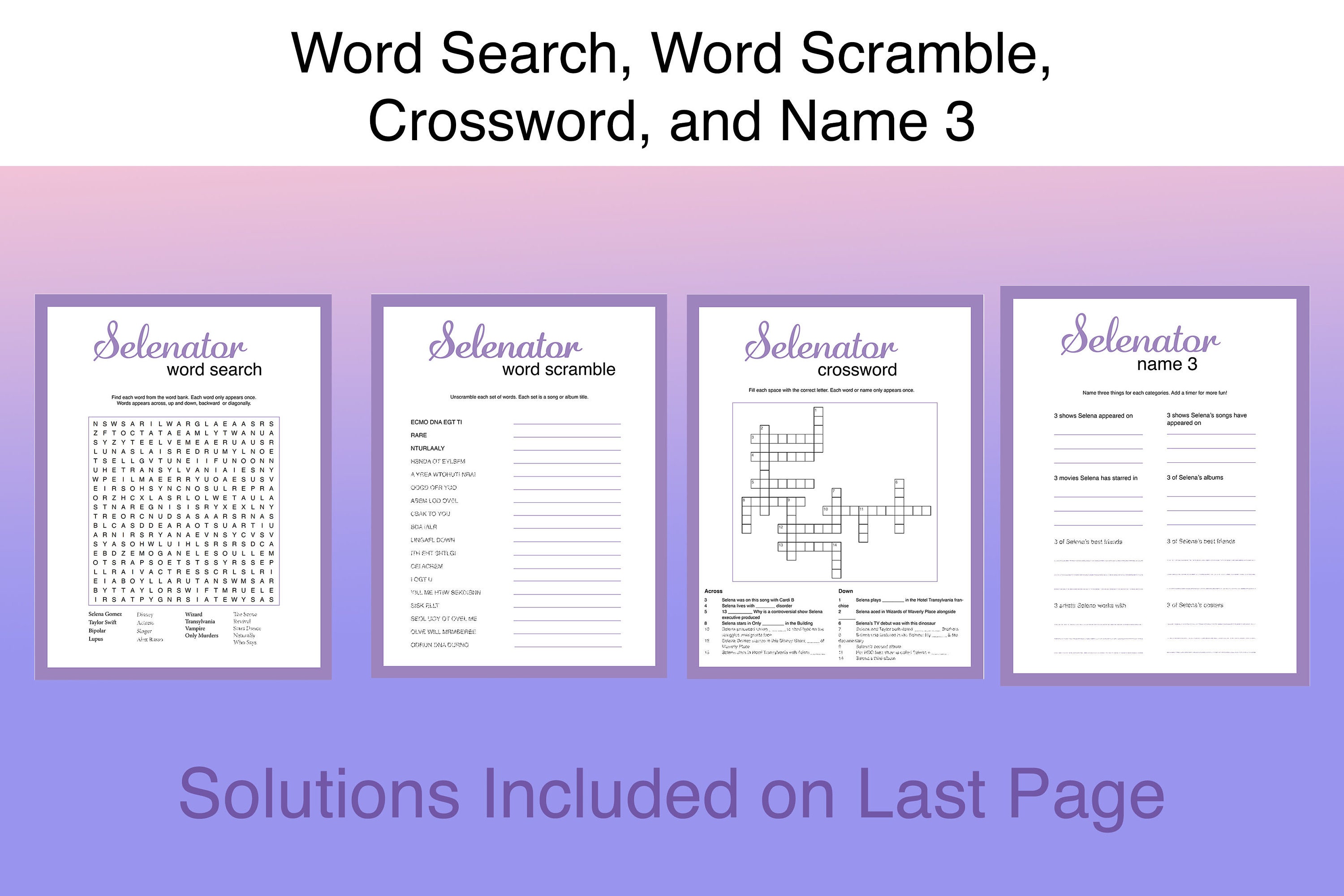 Selena Gomez Party Games: Word Scramble and Categories - Etsy