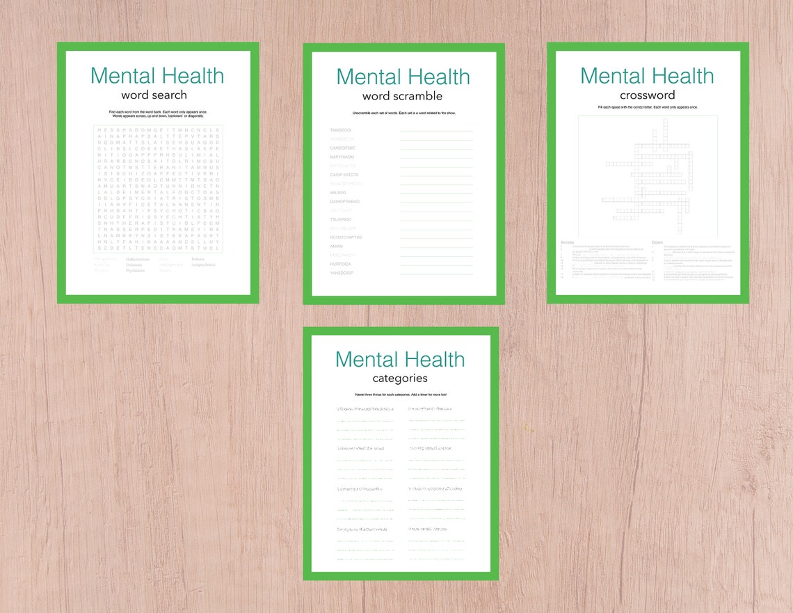Mental Health Themed Word Search Crossword and More | Etsy