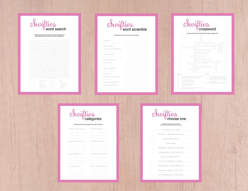Taylor Swift Party Games: Word Search Crossword and More PDF - Etsy