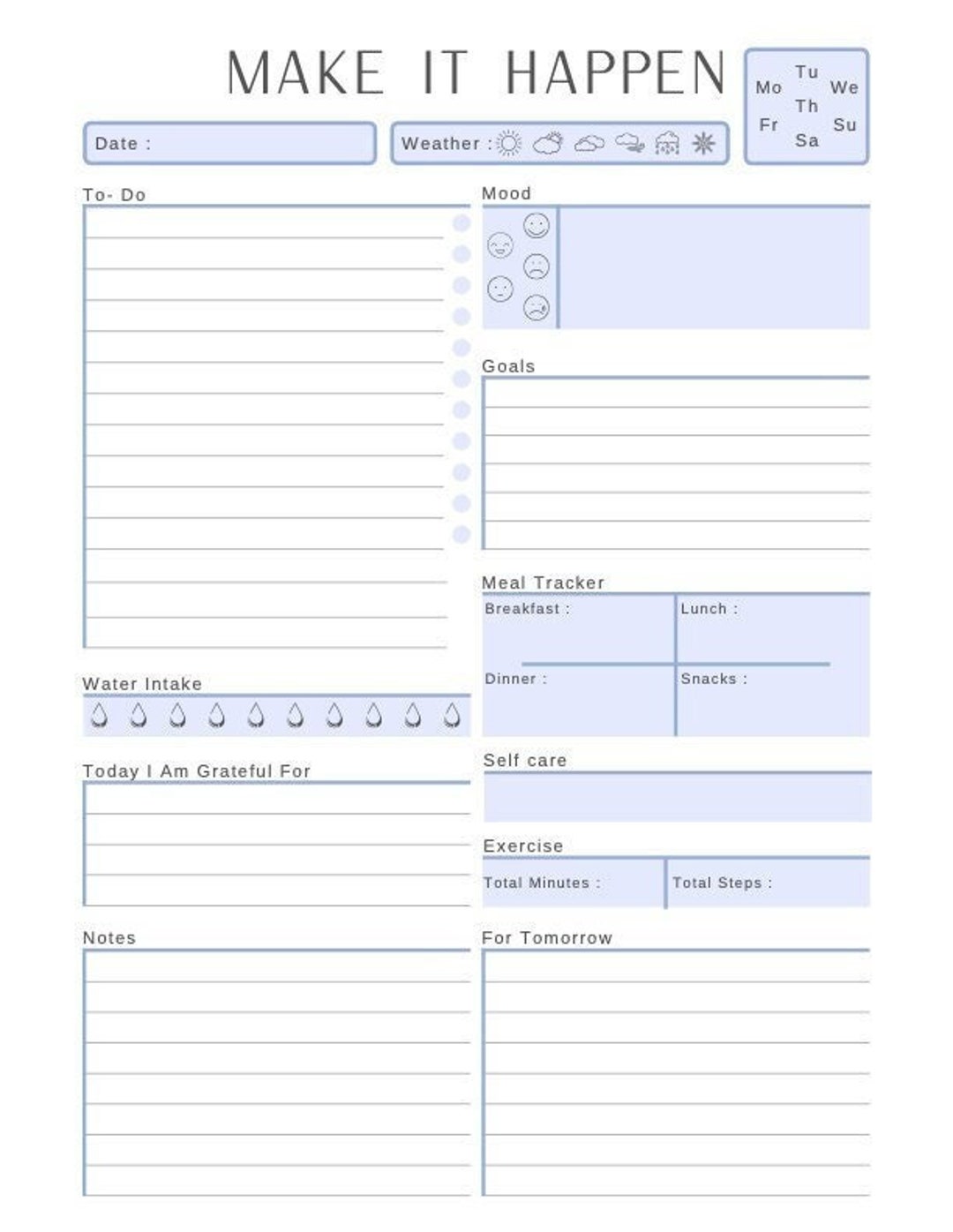 Daily Downloadable Digital Printable Productivity Planner Featuring ...