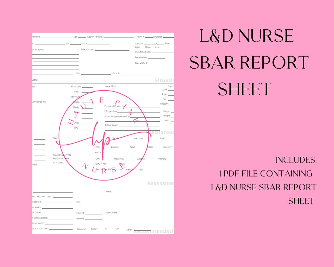 Labor and Delivery Nurse SBAR Report Sheet | OB Nurse Report Sheet ...