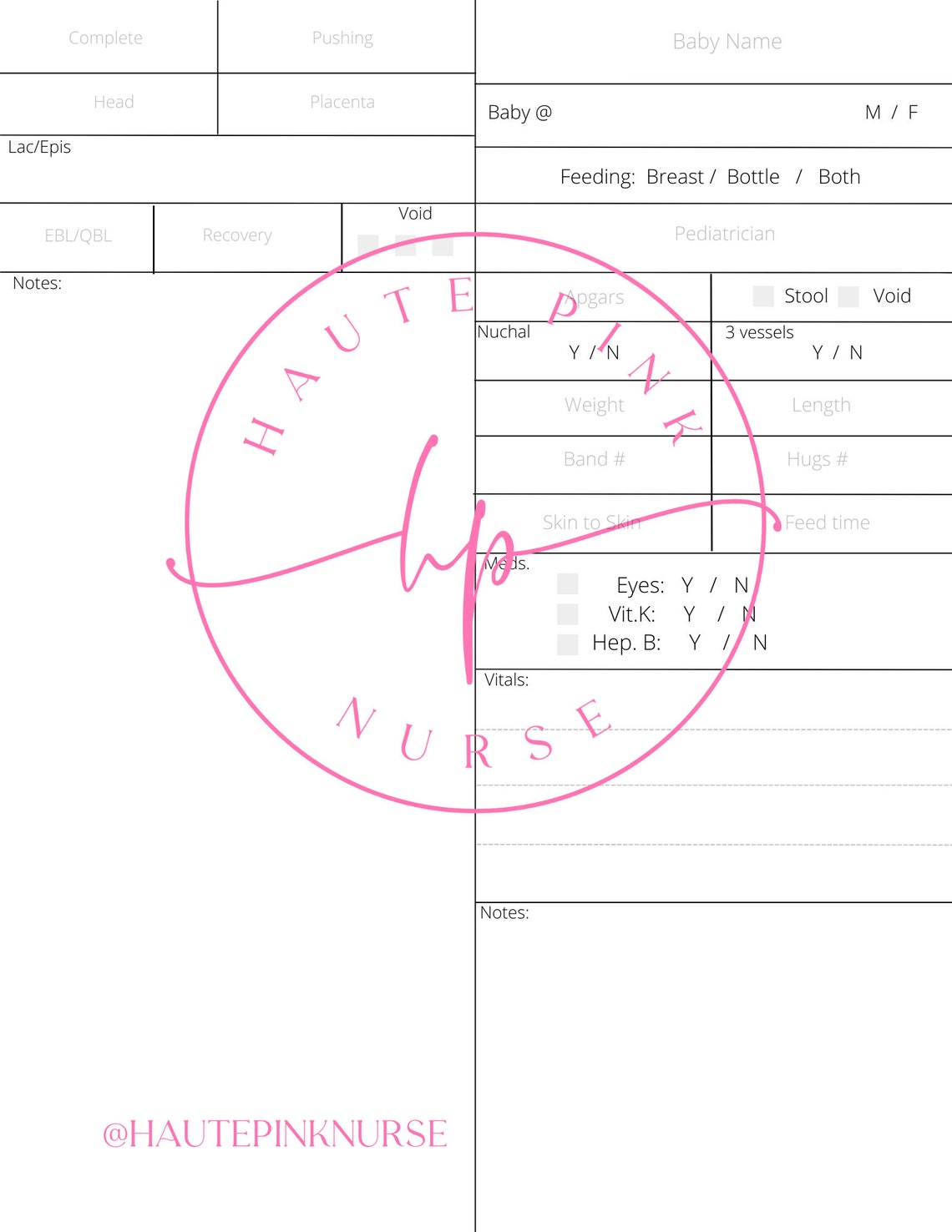 Labor and Delivery Nurse Report Sheet | OB Nurse Report Sheet | Lnd ...
